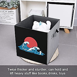 Japanese Sun Waves Collapsible Storage Bins Basics Folding Fabric Storage Cubes Organizer Boxes with Handles