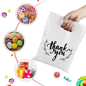 KEEPARTY 100 PCS Small Thank You Merchandise Bags Plastic Goodie Bags Party Favor Bags for Birthday Party Baby Shower Wedding Merchandise Gifts Trade Shows (White)