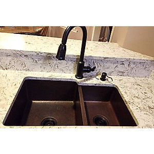Premier Copper Products K60DB33229 33-Inch Hammered Copper Kitchen 60/40 Double Basin Sink, Oil Rubbed Bronze