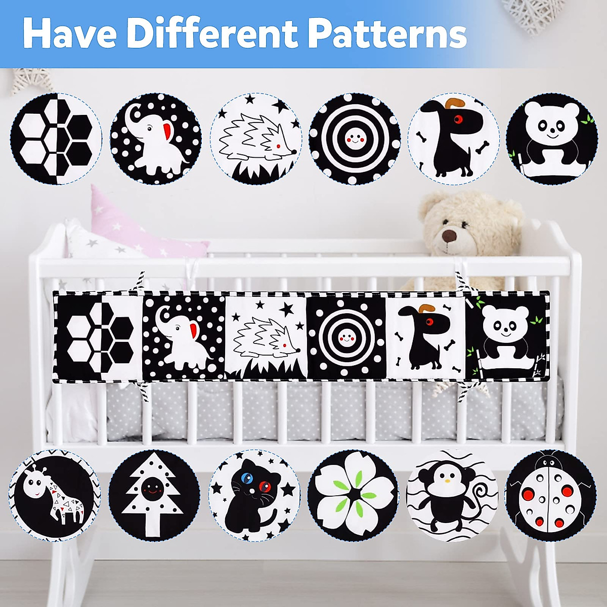 Baby Toys 0-6 Months,My First Black and White High Contrast Soft Cloth Book for babies 6-12 months Can Be Bitten and Tear Not Rotten Paper Toys for Early Education Tummy Time Newborn Infant Boys Girls