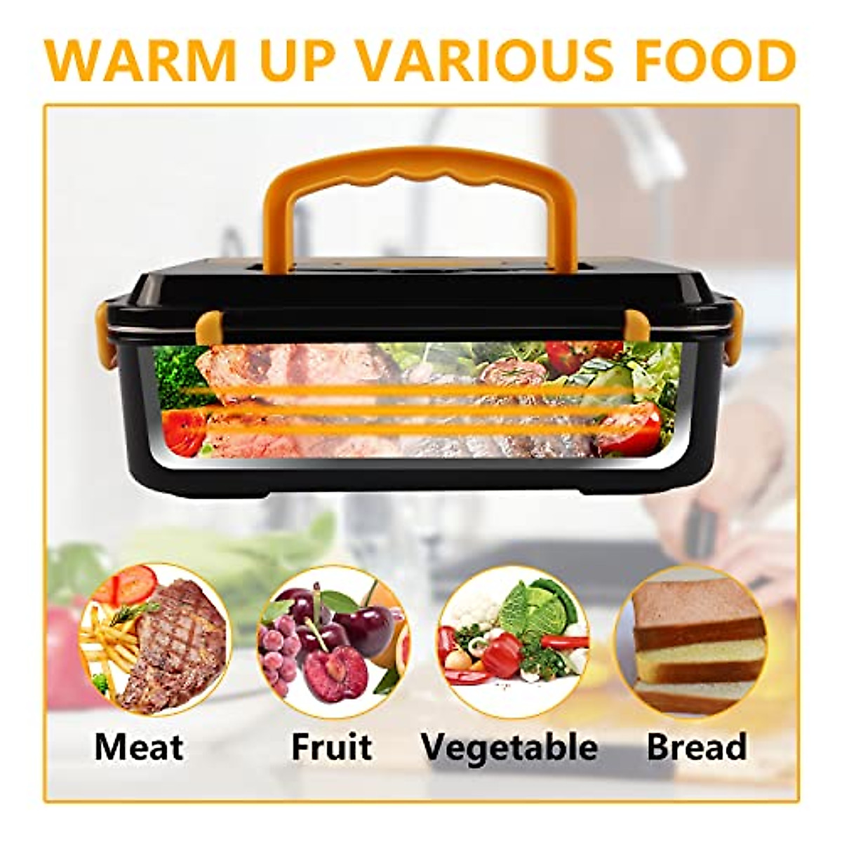 Electric lunch box food heater, 2in1 Heated Lunch Boxes for Adults with Dual Power Supply 12V 24V 110V Food Warmer, Luncheaze Food Warmer for Car and Truck Driver (Black 2in1)