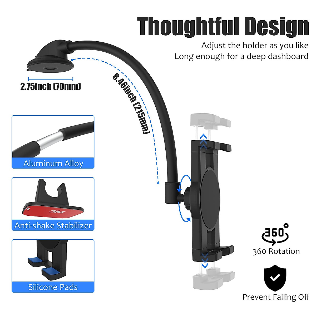 Charchendo Car Dashboard Phone Mount for Samsung Galaxy Z Fold, Windshield Tablet Holder with Suction Cup Compatible with Samsung Galaxy Z Flip 3 4, Z Fold 3 4, iPad Pro Air Mini and 4-12.9'' Devices