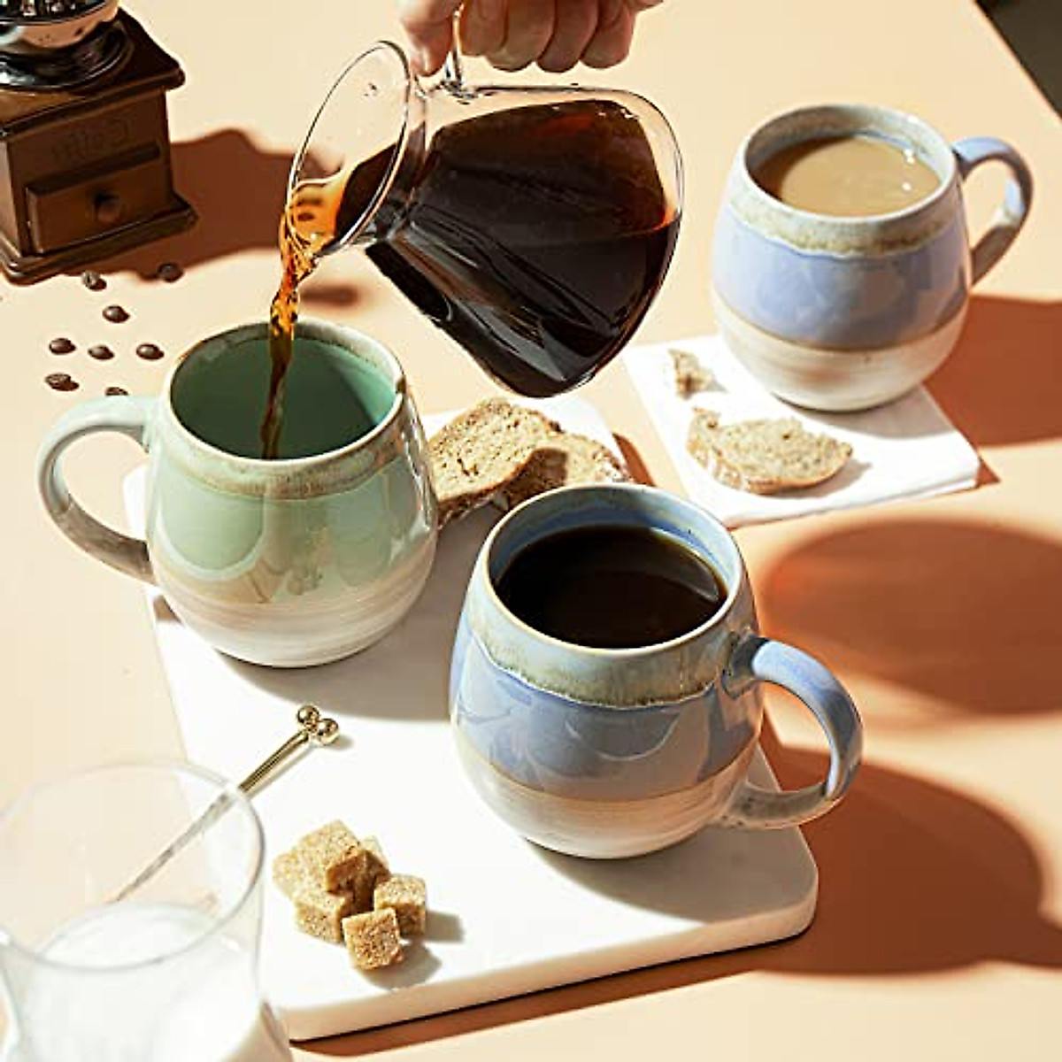 LIFVER 21 Oz Large Ceramic Coffee Mug, Stoneware Coffee Mugs Set of 2, Big Tea Cup for Office and Home, Gifts for Women, Dishwasher and Microwave Safe (Blue)