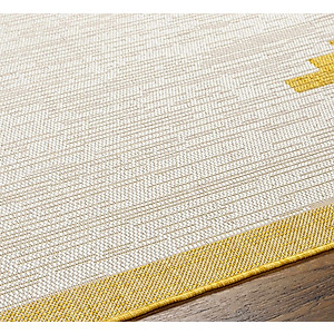 Hauteloom Djugun Outdoor Runner Rug - Outside Porch Patio Rug Carpet - Waterproof Rug - Geometric - Yellow, Off White, White, Cream, Bone - 2'7" x 12'