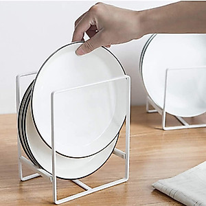 HighFree 2PCS Metal Vertical Plate Dish Holder Rack, White Vertical Plate Organizer for Kitchen Cabinets for RV Kitchen Cabinets Counter (L & S)