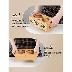 Glass Coffee Containers with Shelf Printed Coffee Bar- 2 Pcs 49oz BPA Free Coffee Storage Jars with Airtight Sealed Bamboo Lids Spoon, Kitchen Food Storage Jars for Coffee Beans & Powder, Sugar, Tea