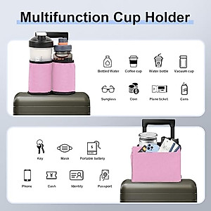 Luggage Cup Holder for Suitcases Free Hands, Travel Accessories, Luggage Cup Caddy Gifts, Beverage Holder, Universal Luggage Accessories for Flight Attendants, Business Travelers, Pink