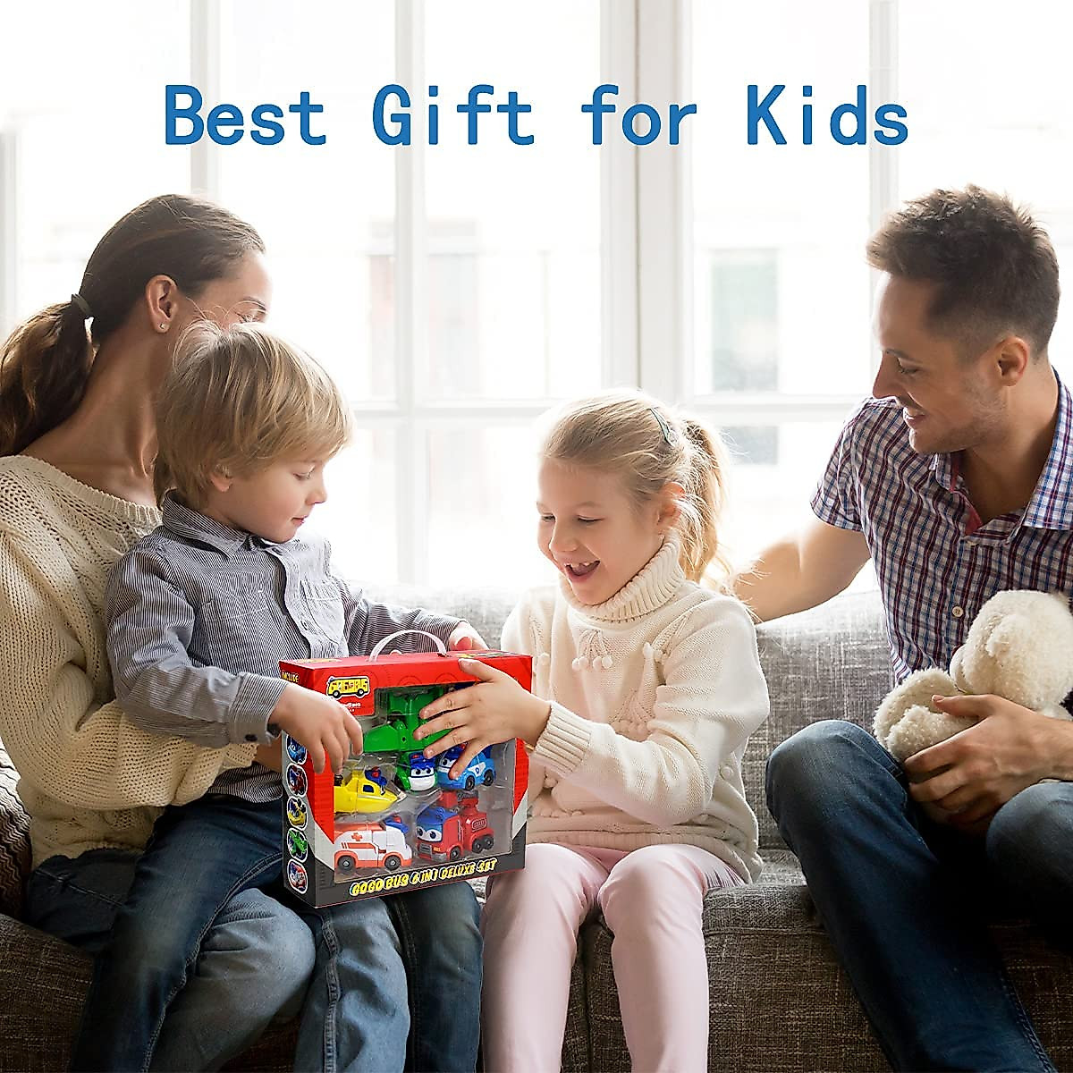 GO GO BUS STOP Action Figure Toy Vehicle Playsets, Cute Cartoon 6 in 1 Transforming Vehicles Transform into 11" Robot, Durable Toys for Boys Girls Kids