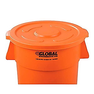 Global Industrial 55 Gallon Plastic Trash Can Lid, Bright Orange