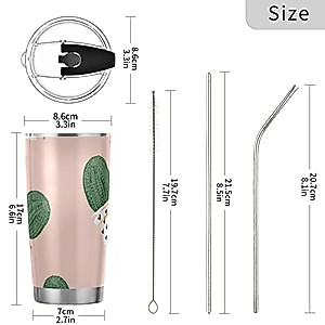 WELLDAY Pink Cactus Stainless Steel Tumbler Cup with Straw & Lid Double Wall Vacuum Insulated Travel Mug Hot Cold Water Bottle Coffee Drinks Cup 20oz