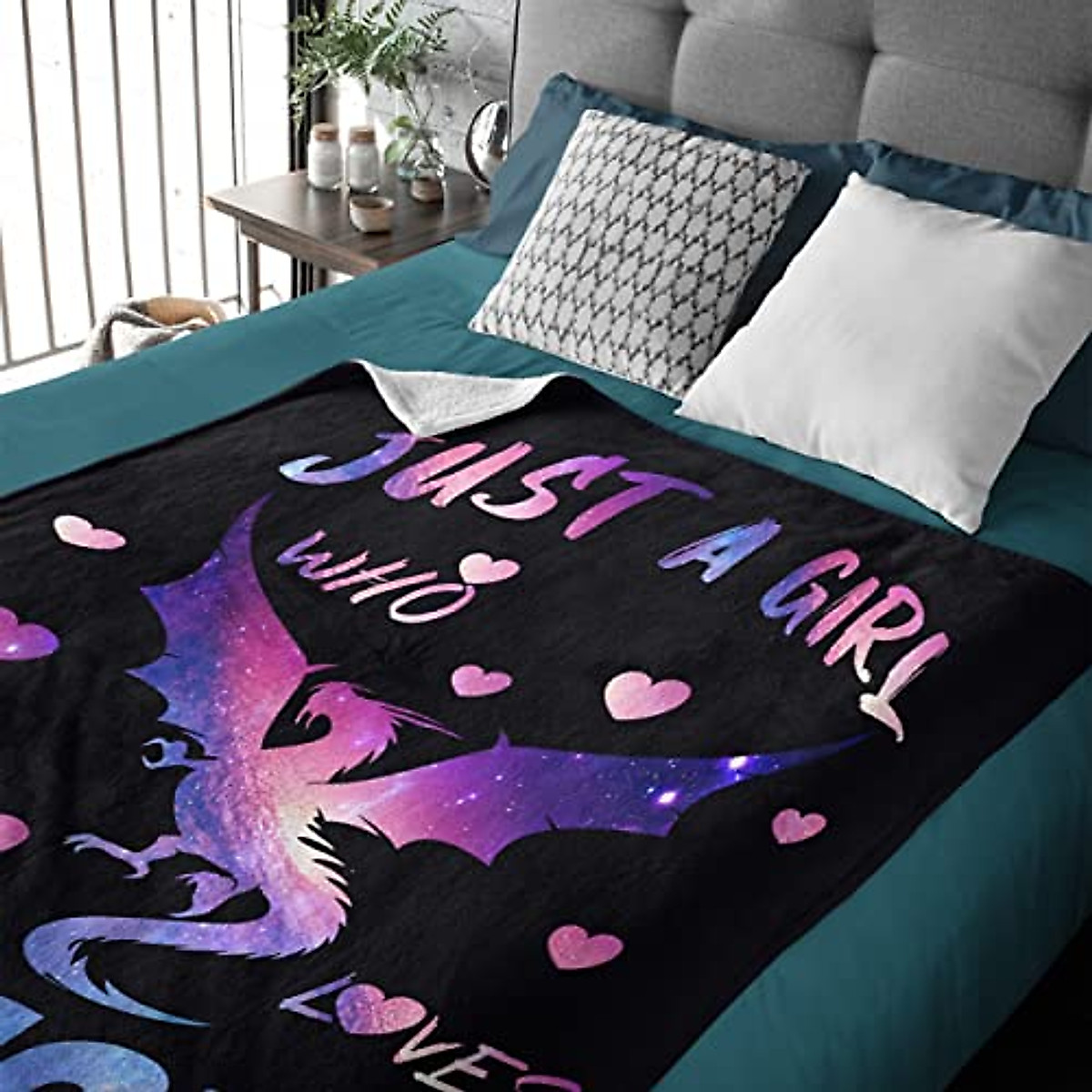 Just A Girl Who Loves Dragons Blanket Flannel Fleece Throw Blanket Microfiber Lightweight Soft Cozy for Couch Sofa Bed All Season Personalized Gift to Girls Women 80"x60" for Adult
