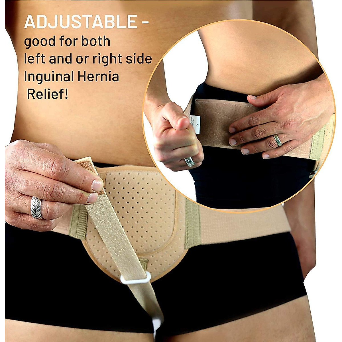 Everyday Medical Inguinal Hernia Support Belt for Men I Fits Left or Right Side I Post Surgery Men and Womens Hernia Support Truss for Inguinal, Groin Hernias I Adjustable Waist Strap I Beige | S/M