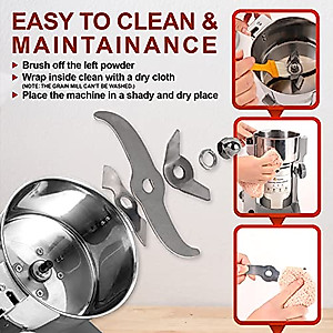 FoundGo Electric Grain Mill 10.6oz/300g Commercial Grain Grinder Stainless Steel Powder Grinding Machine 25,000rpm Pulverizer for Spice/Coffee/Flour/Pepper/Herb Superfine (300g, Standing)