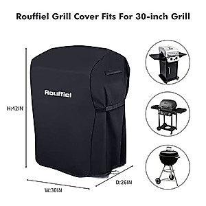 Rouffiel Gas Grill Covers, 30 inch BBQ Grill Cover 420D Heavy Duty Waterproof, Outdoor Barbecue Cover Non-Fade and Rip Proof Fits Grills of Weber, Char-Broil