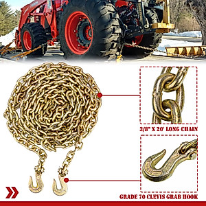 EASYBERG 2 Grade 70 3/8" x 20' Transport Chain Tie Down Binder Chain with Grab Hooks