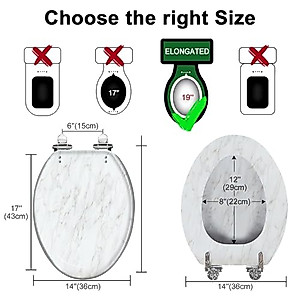 3D horizontal elegant white marble texture background Resin Elongated Toilet Seat with Cover Quiet Close Quick Release Hinges Decorative Toilet Seat Easy to Clean Install Home Decor