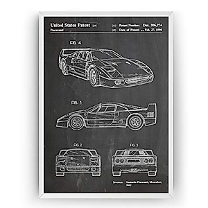 Magic Posters Ferrari F40 1990 Patent Print - Sports Car Poster Giclee Art Garage Wall Decor Vintage Man Cave Blueprint Gift - Frame Not Included