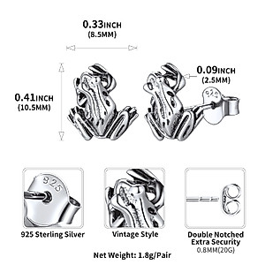 ChicSilver 925 Sterling Silver Stud Earrings for Women Sensitive Ear Hypoallergenic Frog Earrings Cute Funny Animal Jewelry