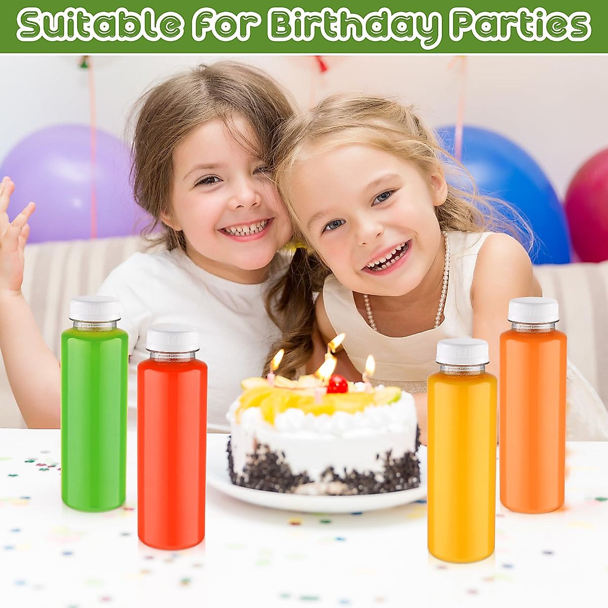 Thenshop 24 Pcs 12 oz Clear Plastic Juice Bottles with White Tamper Evident Lids Reusable Beverage Bottles Empty Drink Containers for Juicing Milk Smoothie Water Fridge Storage