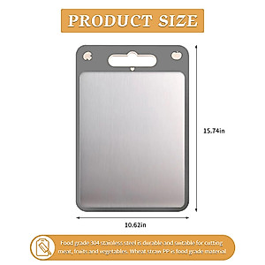 Cutting Board Double Sided,Stainless Steel Cutting Board for Kitchen, Food-Grade, Stainless Steel and Wheat Straw PP, Easy to Clean Large Cutting Board