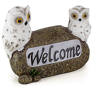 VP Home Welcome Owls Solar Powered Outdoor Decor LED Garden Light Welcome Owl Statues Outdoor owl Decor Funny Figurine Decor for Outside Patio, Yard, Lawn