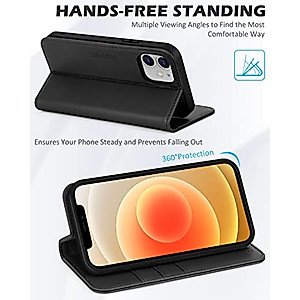 SHIELDON Case for iPhone 12/12 Pro 5G, Genuine Leather Wallet Case Magnetic RFID Blocking Credit Card Holder Kickstand Shockproof Case Compatible with iPhone 12/12 Pro (6.1 Inch 2020) - Black