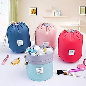 INVODA 4PCS Cosmetic Bag 4 Pieces Barrel Shaped Travel Makeup Bags Large Capacity Soft Waterproof Portable Drawstring Cosmetic Bag Multifunctional Bucket Toiletry Bag (Green+Pink+Blue+Red)