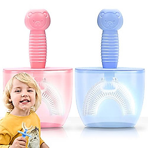 YOGINGO 2 Pack U Shaped Toothbrush Kids - Kids Toothbrushes with Food Grade Soft Silicone Brush Head, U-Type 360° Oral Cleaning Toothbrush with Cover Case, Toddler Toothbrush Age 2-6