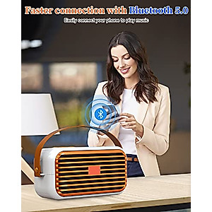 Sunoony Retro Bluetooth Speaker,Vintage Speaker with Dual Speakers, Stereo Lound Vollume, Bluetooth 5.0 Wireless Connection,TF Card,Answering Calls for Kitchen Bedroom Office Outdoor,Gift(White)