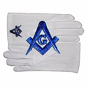 DEURA Freemason Mason Masonic White Gloves Blue Lodge Embroidered G Logo Square & Compass