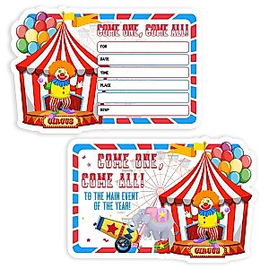 MUZRUYOU Carnival Circus Birthday Party Invitations card for Kids with Envelopes, Carnival Circus Party Supplies(20set