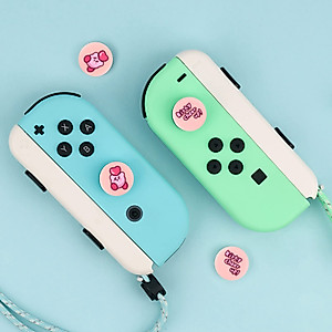 DLseego Cheer Up 4PCS Thumb Grips Caps for Switch/Switch OLED/Switch Lite Soft Silicone Joy Con Joystick Cover Protective Japanese Amine Cartoon Analog Button Caps - Pink