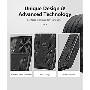 Case Designed for TCL Stylus 5G: Military-Grade Drop Proof Protection Rugged Protective Cell Phone Cover with Built in Kickstand & Slide - Shockproof TPU Matte Textured Bumper Armor Design - Black