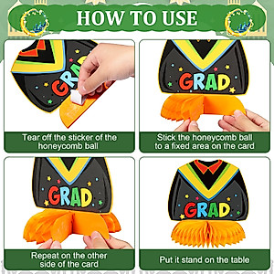 Outus 12 Pcs Preschool Graduation Party Decorations 2024 Kindergarten Graduate Party Honeycomb Centerpieces Congrats Grad Table Toppers for Class of 2024 Elementary Celebration Graduation Party
