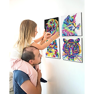 AyuqEjus Diamond Art Kits for Kids,4 Pack Diamond Art for Kids, Arts & Crafts for Kids Ages 8-12,Gem Art 5.9" X 5.9" (Cat Tiger Dog)