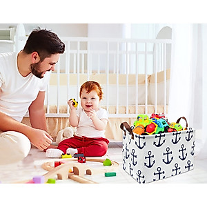 HIYAGON Kids Storage Basket Nautical Gift Basket Empty Boys Toy Storage Bin Organizer Box Rectangular Room Decor for Home,Books (Anchor)
