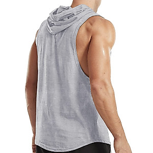 Men's Workout Bodybuilding Hoodies Tshirt Athletic Training Tank Tops Cotton Gym Hooded Top Cut Off Sleeveless Muscle T-Shirt Gray M