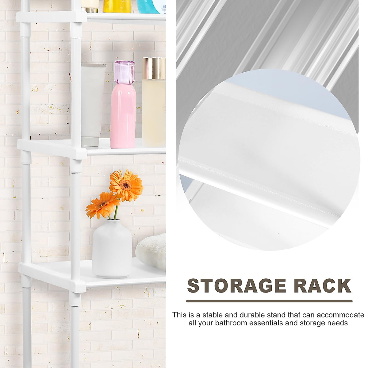 Over the Toilet Storage Cabinet, 3-Tier Bathroom Storage Shelves, Freestanding Behind Toilet Storage Standing Shelf, Above Toilet Storage Rack, Space Saver Bathroom Washroom Organizer for Home (White)