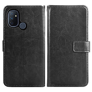 Asuwish Compatible with OnePlus Nord N100 Wallet Case Tempered Glass Screen Protector Leather Flip Cover Card Holder Stand Cell Phone Cases for One Plus N 100 4G 1 Plus 1plus One+ 1+ 100N Men Black