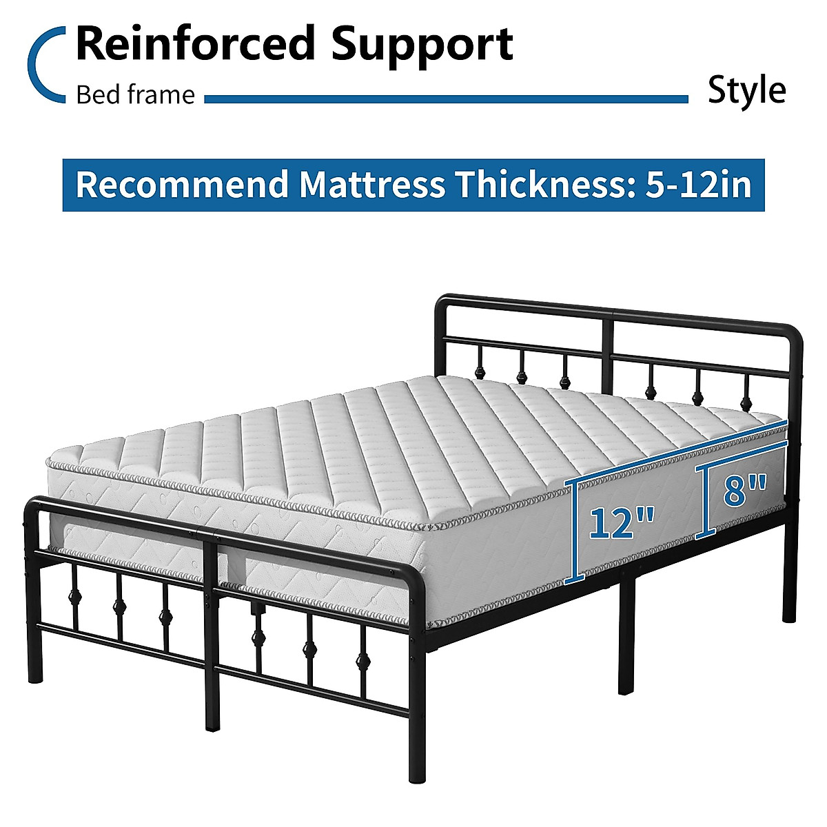 DiaOutro Metal Platform California King Bed Frames with Headboard and Footboard, 16 Inch No Box Spring Needed Heavy Duty Victorian Style Iron-Art Mattress Foundation/Maximum Storage Matte Black DA16