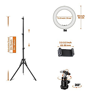 Inkeltech Ring Light - 18 inch 3000K-6000K Dimmable Bi-Color Light Ring, 60W LED Ring Light with Stand, Lighting Kit for Vlog, Selfie, Makeup, YouTube, Camera, Phone - LCD Screen & Remote Control