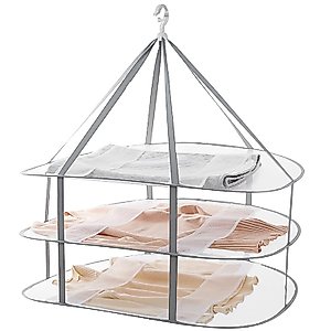 Foldable Hanging Mesh Dryer, Sweater Drying Rack 3-Tier Network Foldable Drying Basket Racks for Sweater,Toy,Socks, Feather Jacket,Outdoor, Indoor, Potable