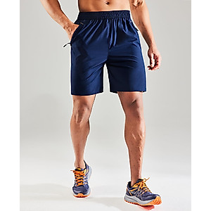 MIER Men's Quick Dry Running Shorts with Zipper Pocket, Elastic Waist Athletic Workout Exercise Fitness Shorts, 7 Inch, Navy, X-Large