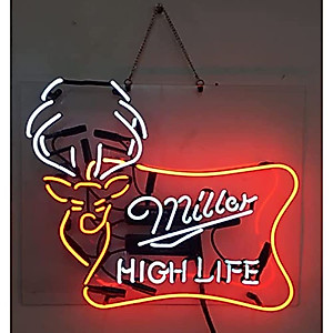 Prouten 20in Millers High Life Deer Neon Sign Acrylic Beer Pub Bar Handmade Wall Decor Neon Light