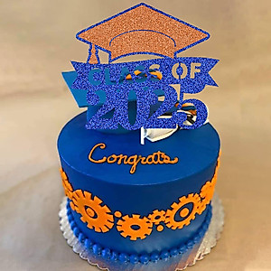 Graduation Cake Topper Congrats Grad Cupcake Toppers Kindergarten High School College University Glitter Decoration Blue Orange