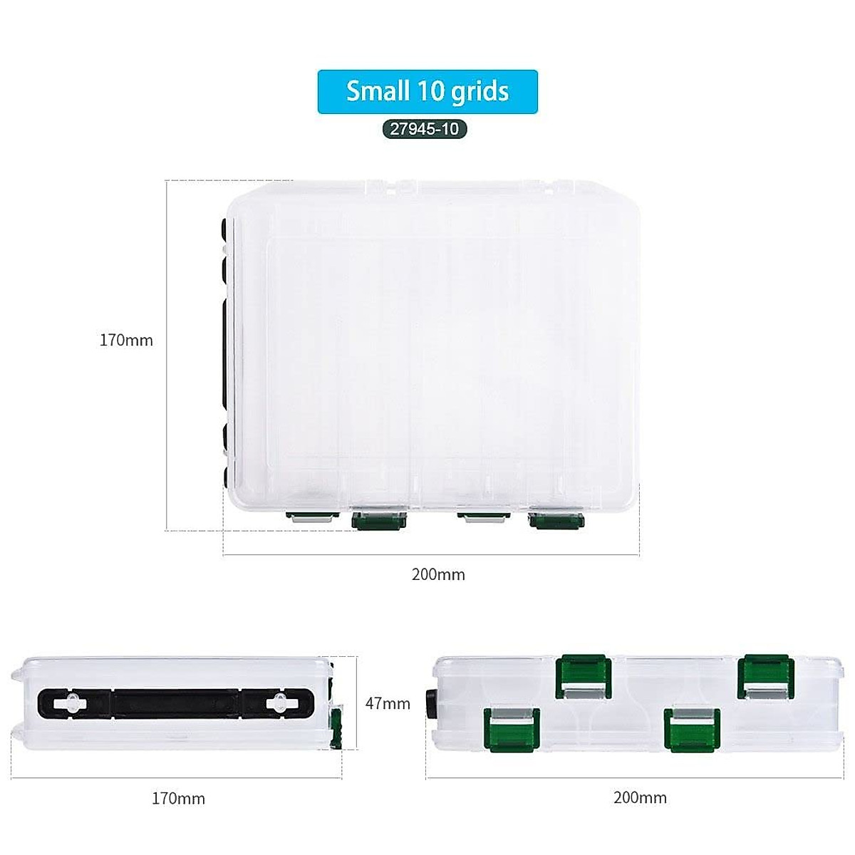 Double Sides Fishing Box, Clear Fishing Tackle Box, Lure Storage Box, PVC Lure Box Fishing Tool, Hook Case Bait Accessories(10grids)