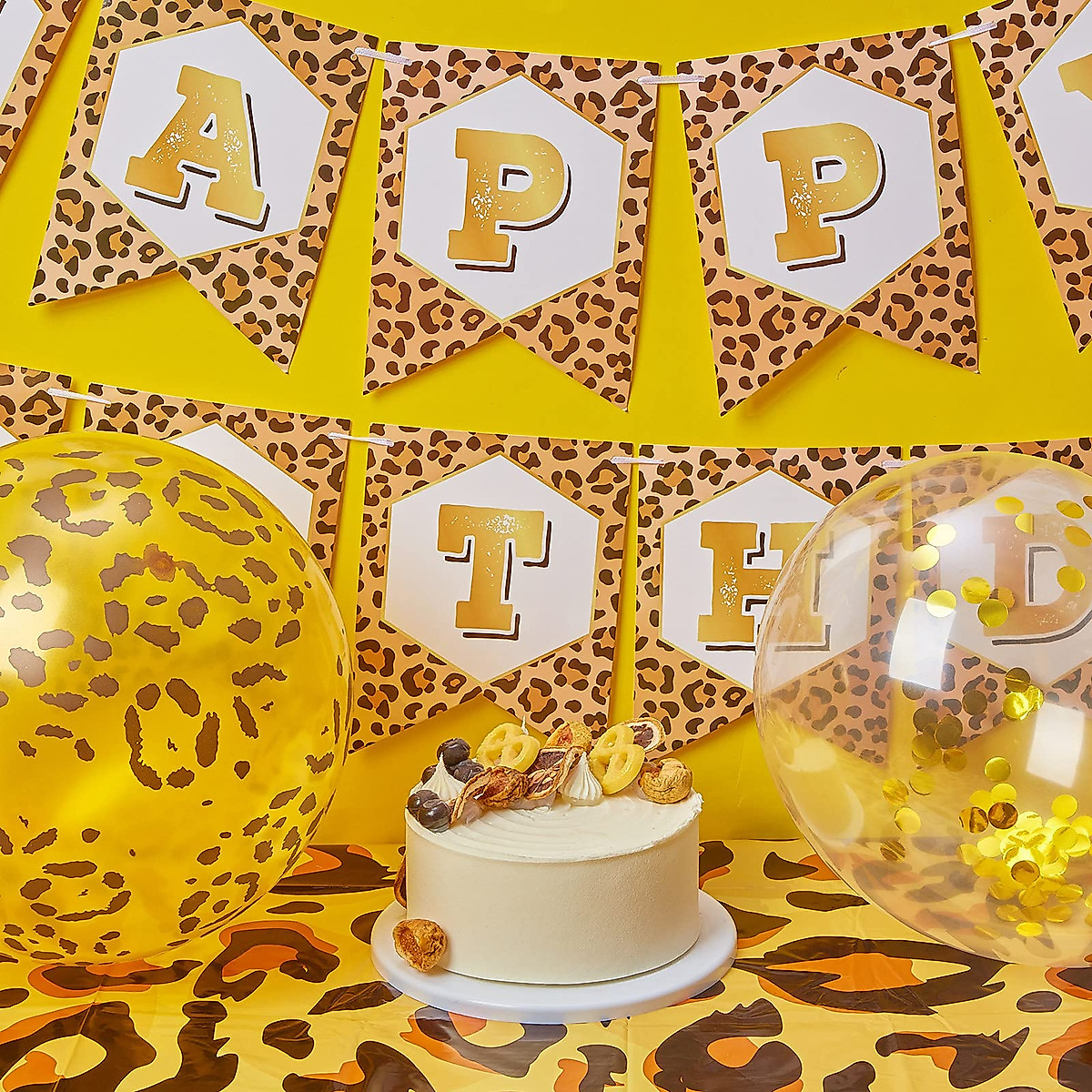 15 Pieces Cheetah Happy Birthday Decorations Leopard Print Banner Cheetah Birthday Banner Gold Leopard Balloons Leopard Print Plastic Tablecloth for Boy Girl Baby Shower Theme Supplies Decorations