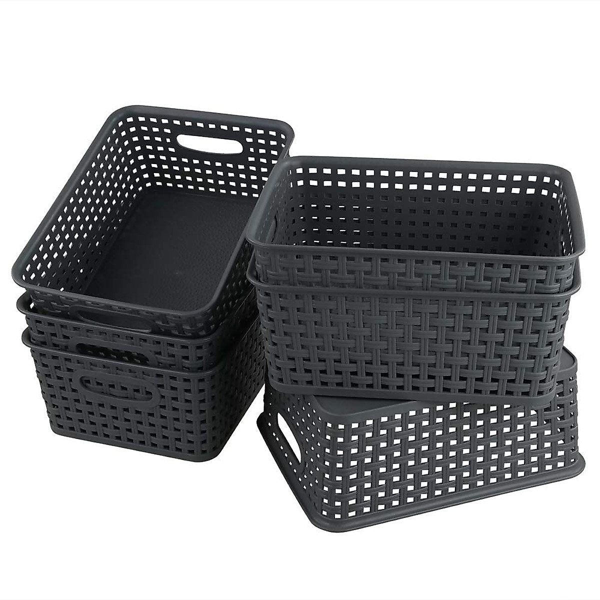 Lesbin 6-Pack Plastic Storage Baskets, Weave Storage Baskets, Gray