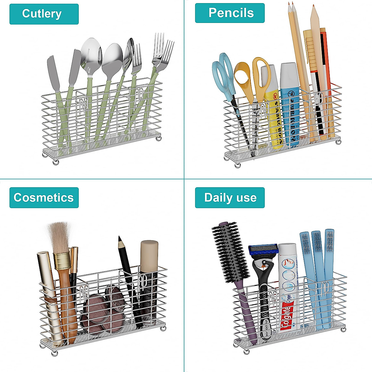 iPEGTOP Utensil Drying Rack Basket Holder for Kitchen Counter, Hanging Standing Cutlery Silverware Flatware Organizer with Hooks for Spatula Spoon, Rustproof 304 Stainless Steel