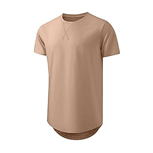 JMIERR Men's 3 Pack Cotton Hipster Hip Hop Longline Crewneck T-Shirt, Short Sleeve Gym Workout Athletic T Shirts for men Pack,S, Black/Dark Grey/Khaki